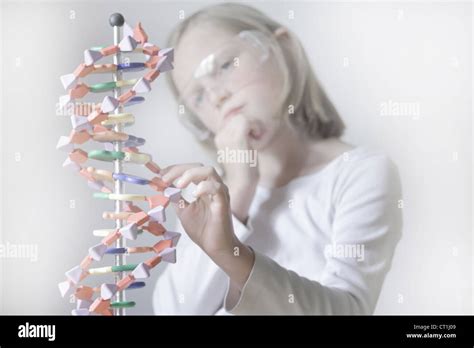 Girl Examining Molecular Model Stock Photo Alamy