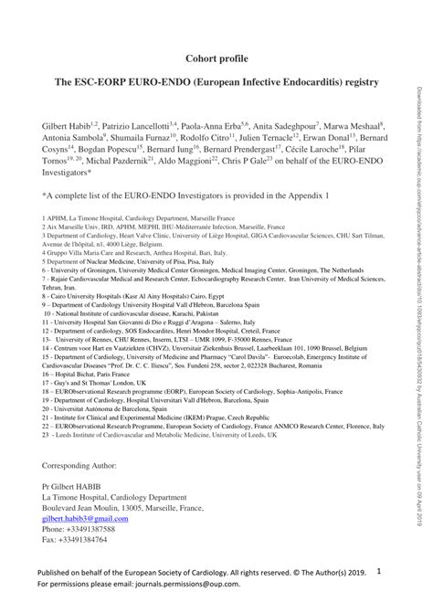 Pdf Cohort Profile The Esc Eorp Euro Endo European Infective Endocarditis Registry