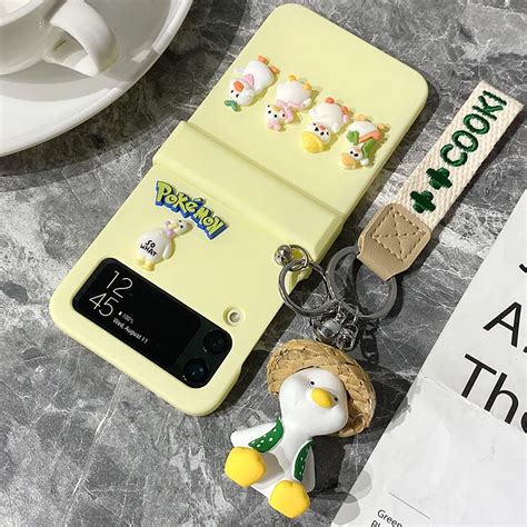 삼성 갤럭시 Z 플립 4 용 휴대폰 케이스 귀여운 오리 스트랩 체인 Z 플립 3 힌지 보호 커버 Aliexpress
