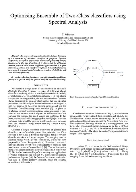 pdf optimising ensemble of two class classifiers using spectral analysis