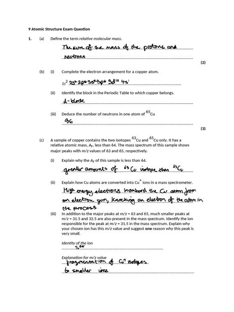 Atomic Structure Exam Questions Pdf Time Of Flight Mass