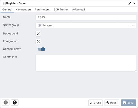 Server Dialog PgAdmin Documentation