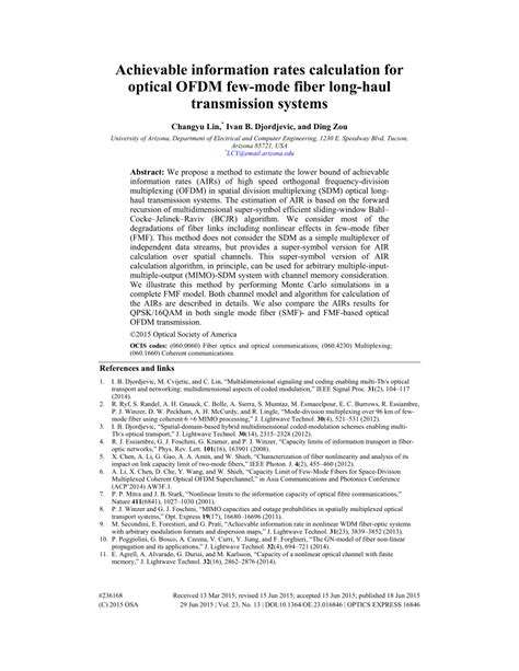 Pdf Achievable Information Rates Calculation For Optical Ofdm Few Mode Fiber Long Haul