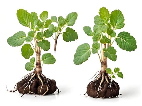 Premium Ai Image Beautiful Set Of Potato Plant With Roots Isolated On