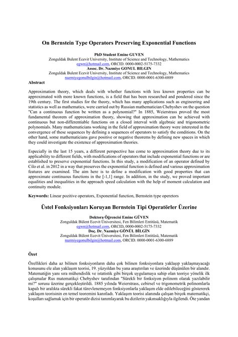 Pdf On Bernstein Type Operators Preserving Exponential Functions