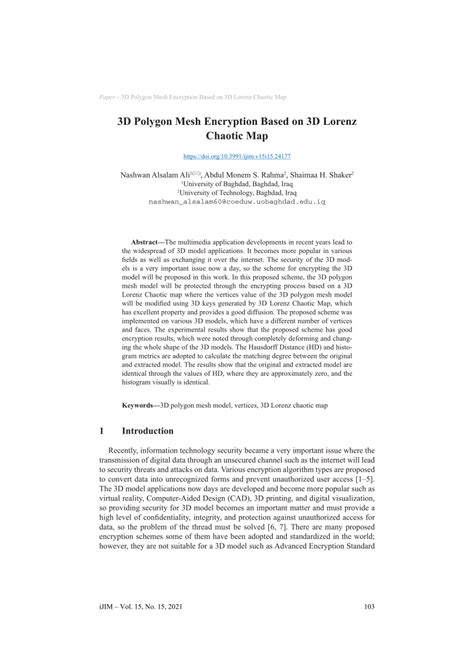 pdf 3d polygon mesh encryption based on 3d lorenz chaotic map