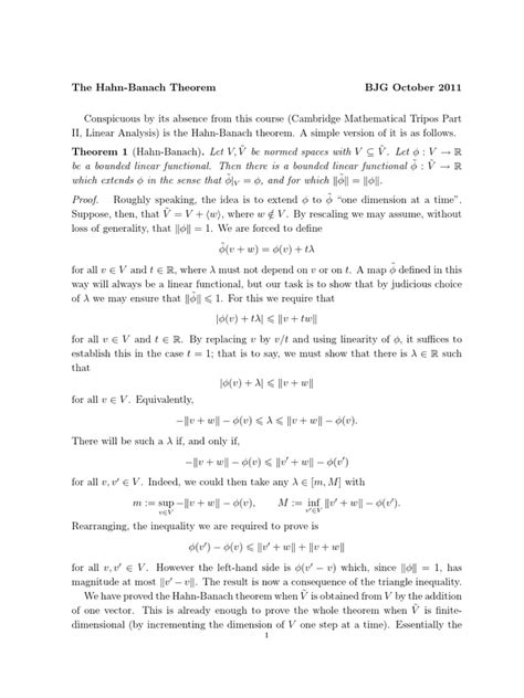 Hahn Banach Theorem By Ben J Green Pdf Space Teaching Mathematics