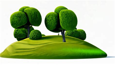 Vibrant Sketch Of A Scenic Grassy Hill Adorned With Lush Bushes And