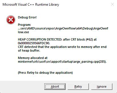 C Program Changing Argv Programmatically Gives Heap Corruption Error