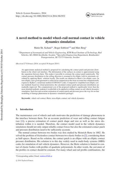 Pdf A Novel Method To Model Wheel Rail Normal Contact In Vehicle