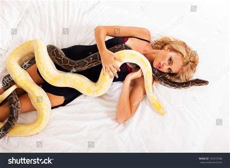 Sexy Blonde Woman Posing Python Stock Photo Shutterstock