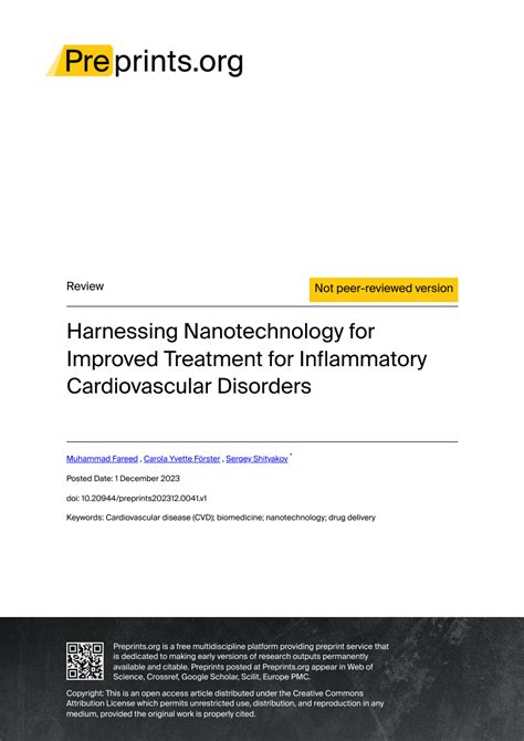 Pdf Harnessing Nanotechnology For Improved Treatment For Inflammatory Cardiovascular Disorders