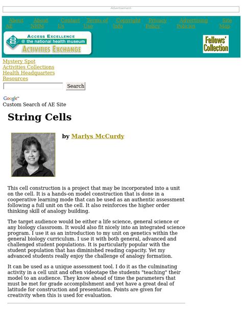 String Cells Lesson Plan For 9th 12th Grade Lesson Planet