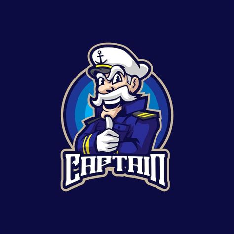 배지 엠블럼 및 티셔츠 인쇄를 위한 현대적인 일러스트레이션 컨셉 스타일이 포함된 캡틴 마스코트 로고 디자인 벡터 스포츠 및 Esport 팀을 위한 스마트 캡틴 일러스트레이션