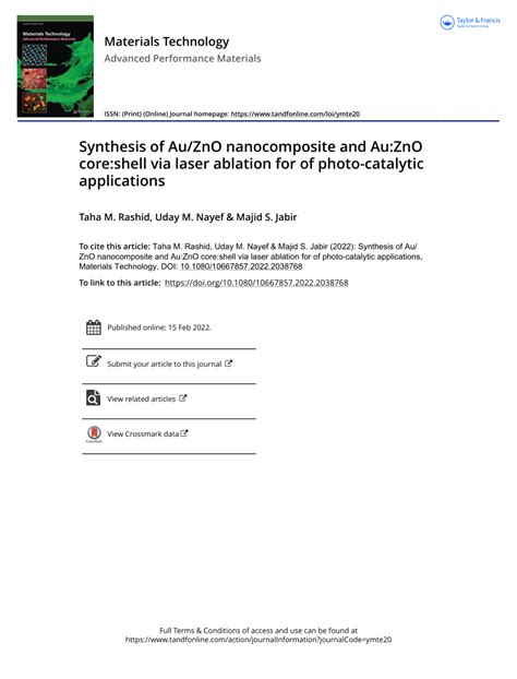 Pdf Synthesis Of Auzno Nanocomposite And Auzno Coreshell Via Laser