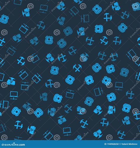 Set FTP Folder Download Police Badge Two Crossed Hammers And Computer Network On Seamless