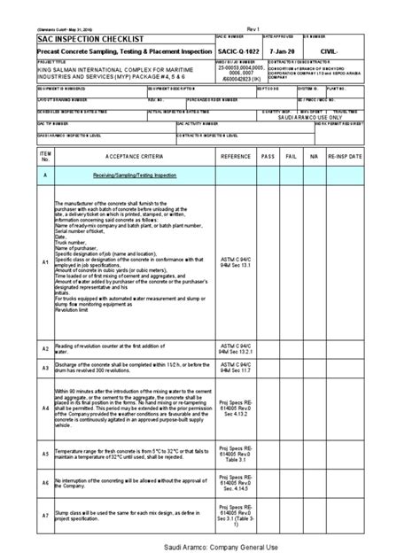 Sacic Q 1022 Rev 01 Precast Concrete Sampling Testing And Placement Inspection Pdf Concrete