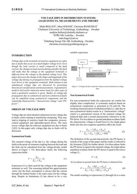 Pdf Voltage Dips In Distribution Systems Load Effects Measurements And Theory