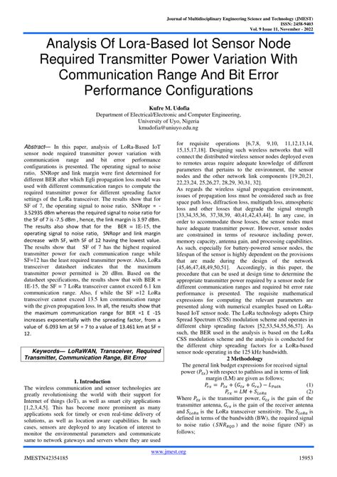 Pdf Analysis Of Lora Based Iot Sensor Node Required Transmitter Power