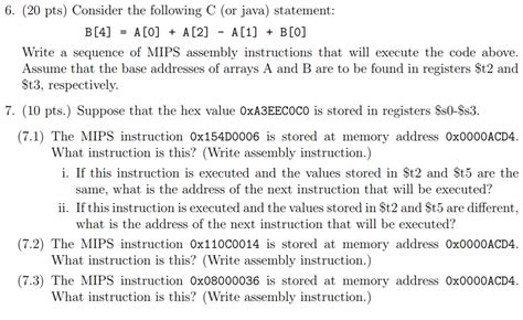 solved 6 20 pts consider the following c or java