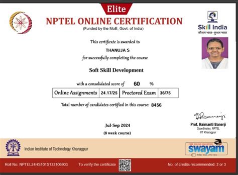 Thanuja S On Linkedin Nptel Softskills Learning Elitecertification Professionalgrowth