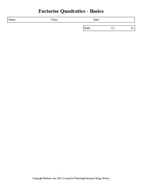 Factorise Quadratics Basics 2 Pdf