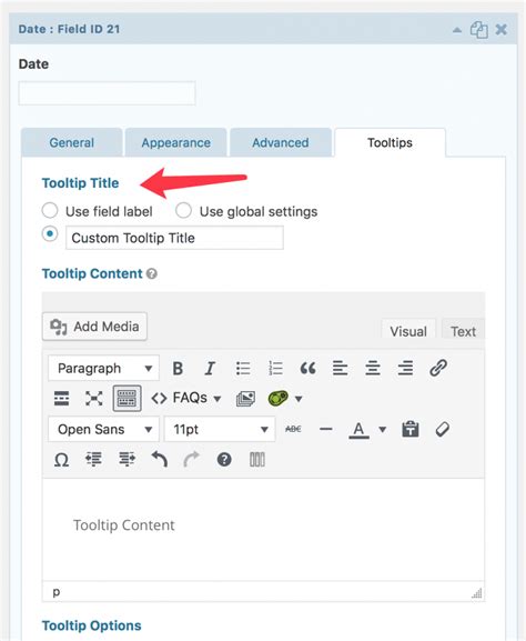 Display A Field Label As Tooltip Title Or As Custom Label