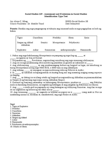identification choice test joy alexa sibag pdf