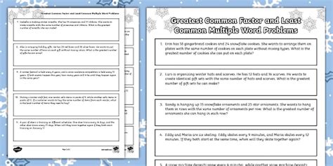 Greatest Common Factor And Least Common Multiple Word Problems Worksheets