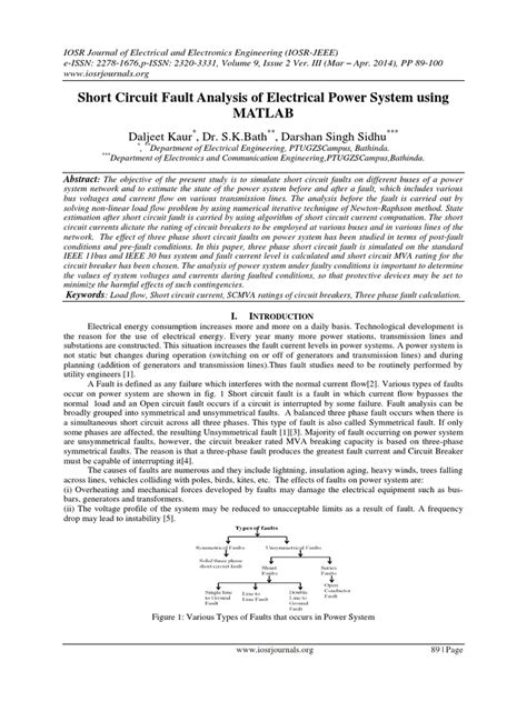 Short Circuit Fault Analysis Of Electrical Power System Using Matlab