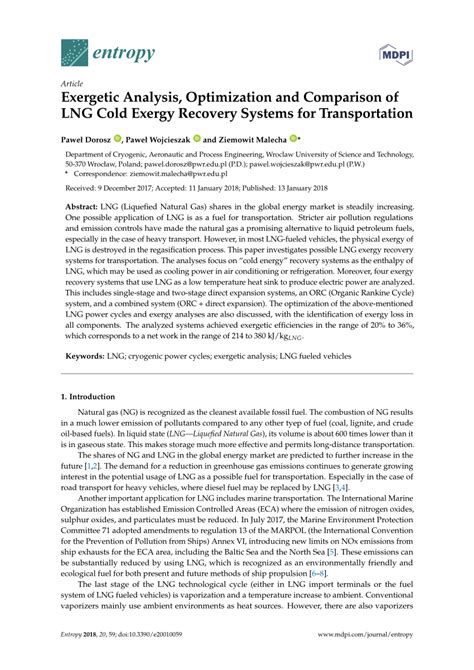 Pdf Exergetic Analysis Optimization And Comparison Of Lng Cold Exergy Recovery Systems For