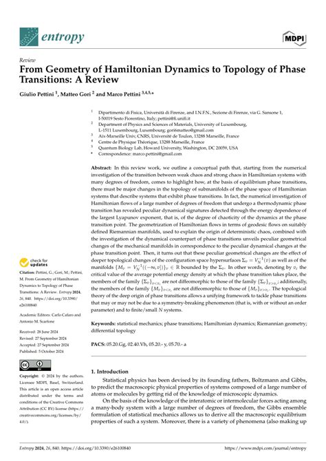 Pdf From Geometry Of Hamiltonian Dynamics To Topology Of Phase Transitions A Review