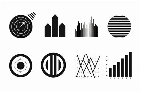 블랙 차트 히스토그램 인포그래픽 아이콘 로고 디자인과 라인 아트 세트 터 일러스트레이션 백색 배경 프리미엄 Ai 생성 이미지