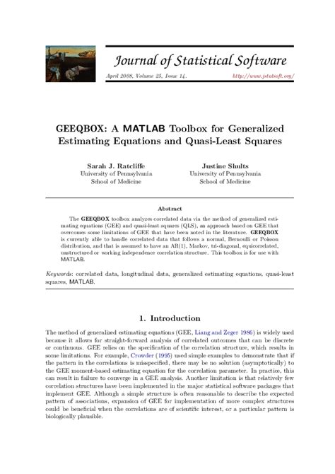 Pdf Geeqbox A Matlab Toolbox For Generalized Estimating Equations And Quasi Least Squares