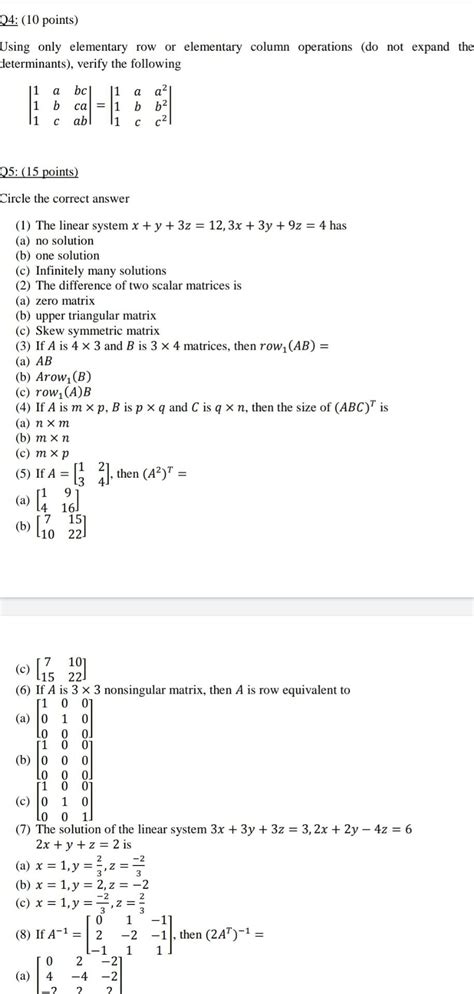 solved 04 10 points using only elementary row or