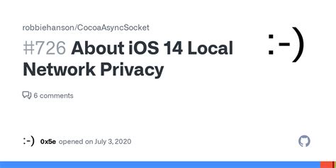 About Ios 14 Local Network Privacy · Issue 726 · Robbiehanson