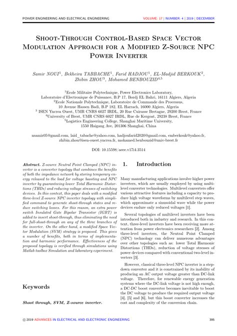 Pdf Shoot Through Control Based Space Vector Modulation Approach For