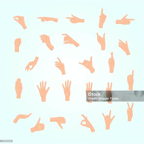 인간의 손 제스처 평평한 고립 된 아이콘 손바닥 손 교차 손가락 다양한 모양 벡터 일러스트 레이 션으로 설정 0명에 대한 스톡