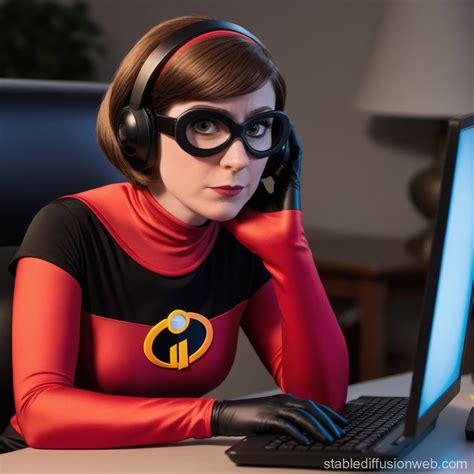 Helen Parr In Cosplay Streaming On Computer Stable Diffusion Online