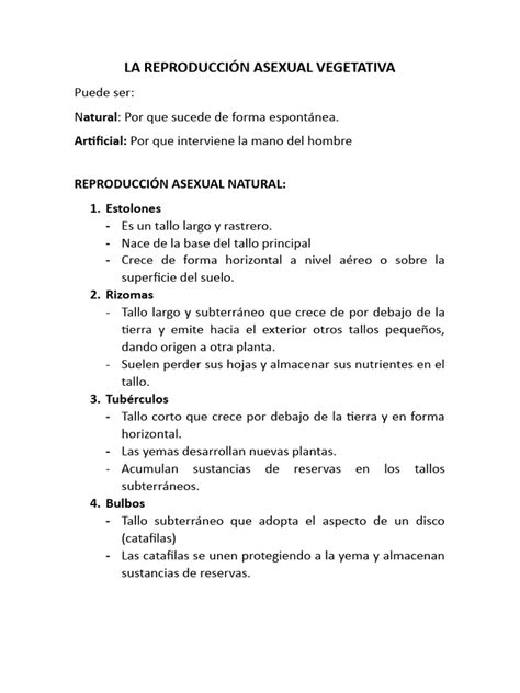 La Reproducción Asexual Vegetativa Pdf Ciencia Y Matemáticas