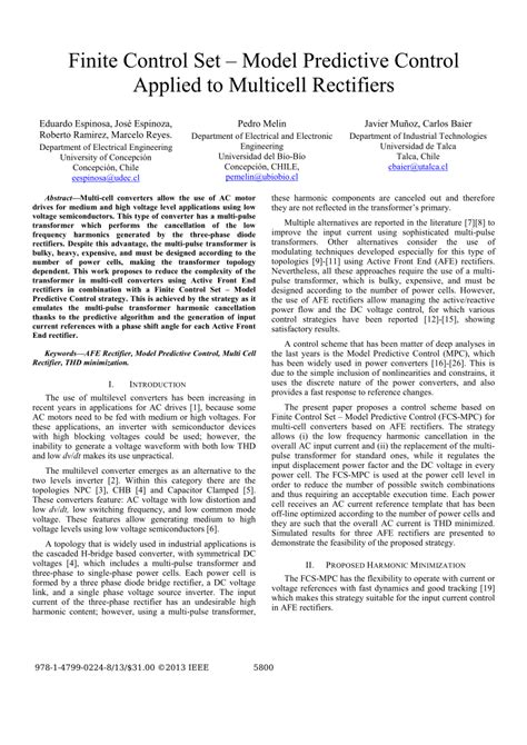 Pdf Finite Control Set Model Predictive Control Applied To