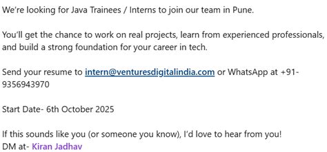 Java Trainee Hiring In Pune 2025