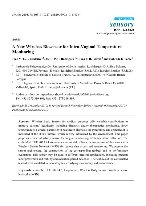 PDF A New Wireless Biosensor For Intra Vaginal Temperature Monitoring