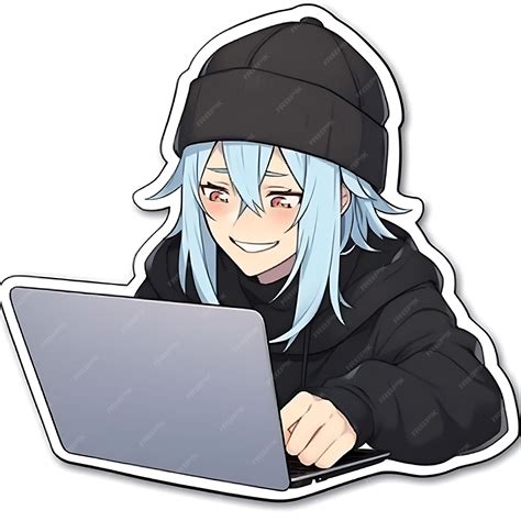 Premium Ai Image A Sticker Of A Girl Coding On A Laptop Anime
