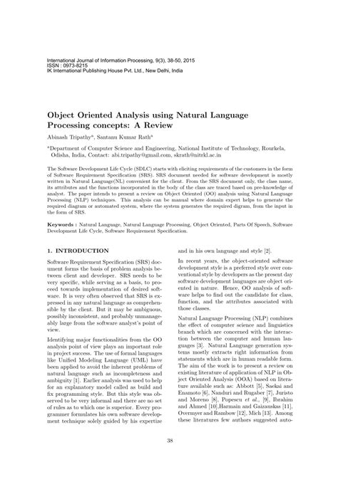 Pdf Object Oriented Analysis Using Natural Language Processing