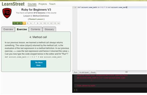 stuck on learnstreet ruby for beginners method definition r learnprogramming