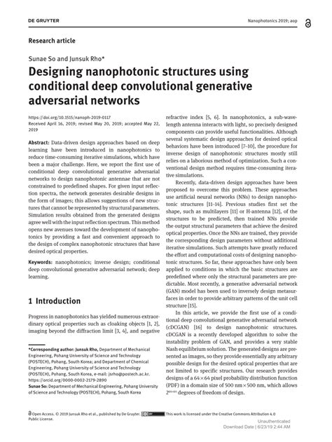 Pdf Designing Nanophotonic Structures Using Conditional Deep