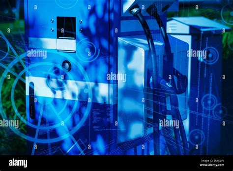 binary codes and lines against electric charging point at charging