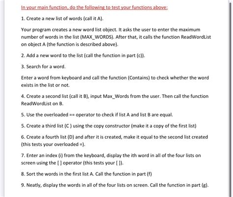 Solved In Your Main Function Do The Following To Test Your
