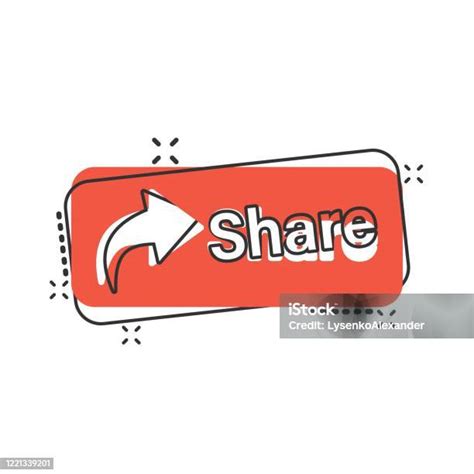 만화 스타일의 버튼 아이콘을 공유 할 수 있습니다 흰색 고립 된 배경에 화살표 만화 기호 벡터 그림입니다 파일 시작 효과 비즈니스 개념을 보냅니다 Brand Name